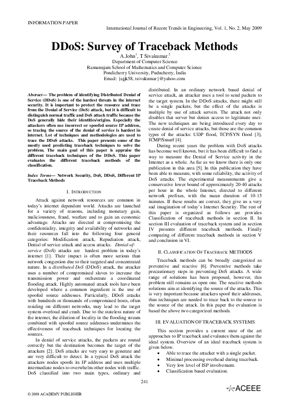 (PDF) DDoS: Survey of Traceback Methods