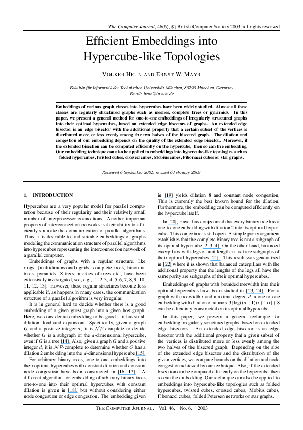 (PDF) Efficient Embeddings into Hypercube-like Topologies