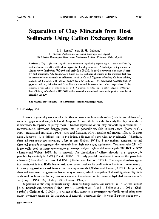 (PDF) Separation of clay minerals from host sediments using cation ...