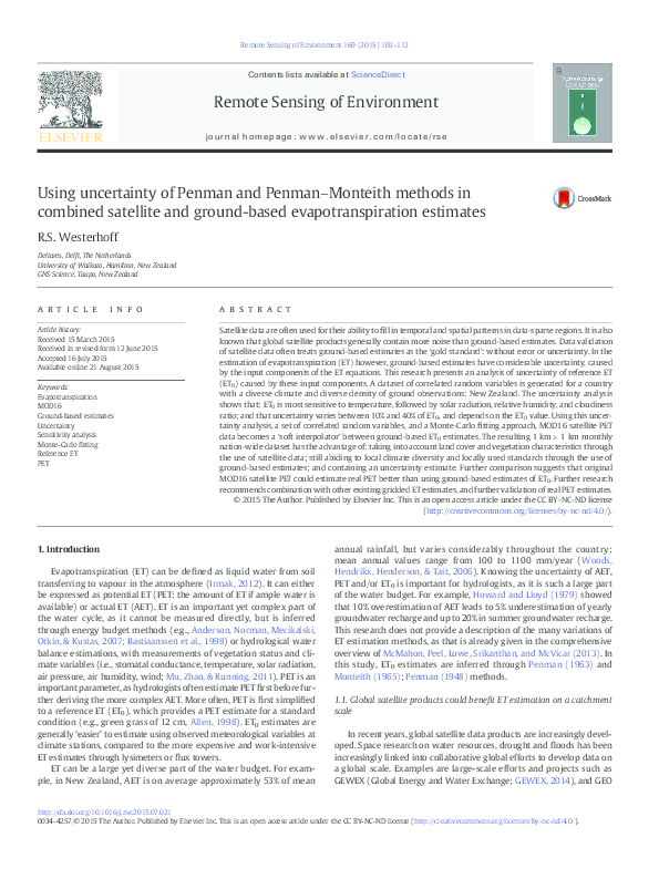 (PDF) Using uncertainty of Penman and Penman–Monteith methods in ...
