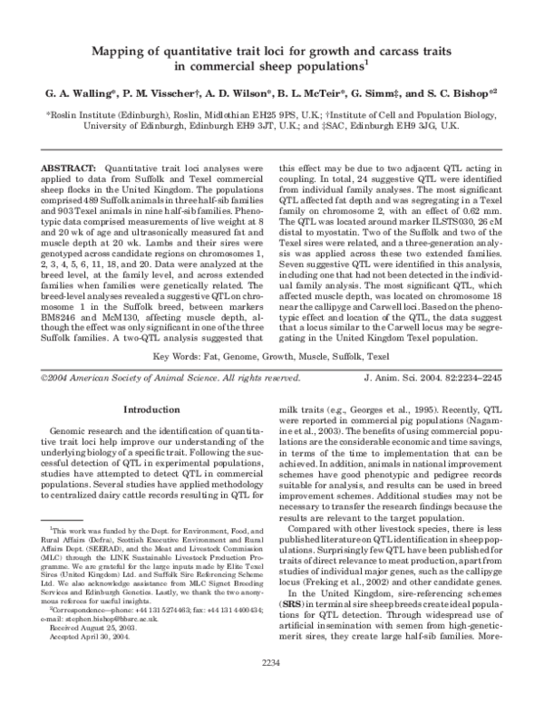 Pdf Mapping Of Quantitative Trait Loci For Growth And Carcass Traits