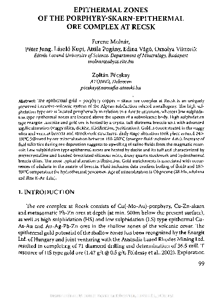 (PDF) Epithermal zones of the porphyry-skarn-epithermal ore complex at ...