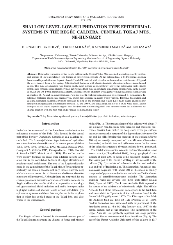 (PDF) Shallow level low-sulphidation type epithermal systems in the ...