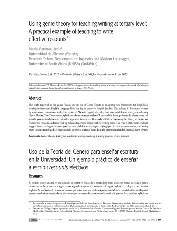 (PDF) Using Genre Theory for teaching writing at tertiary level: a ...