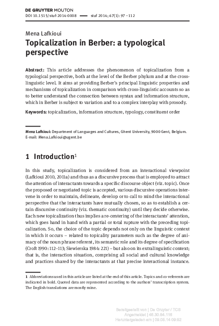 (PDF) Topicalization in Berber: a typological perspective