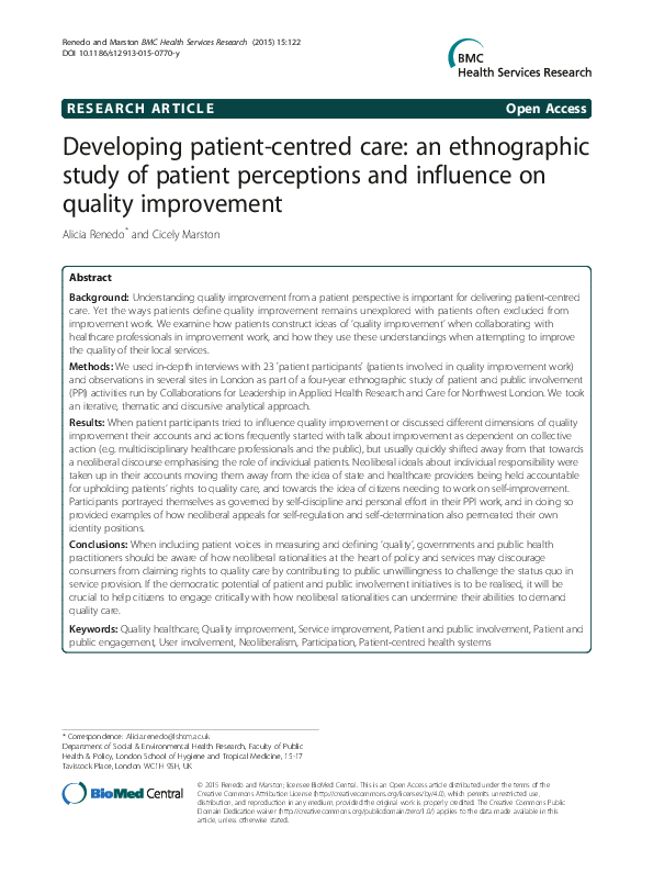 (PDF) Developing patient-centred care: an ethnographic study of patient ...