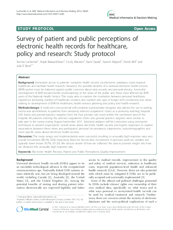 (PDF) Survey of patient and public perceptions of electronic health ...