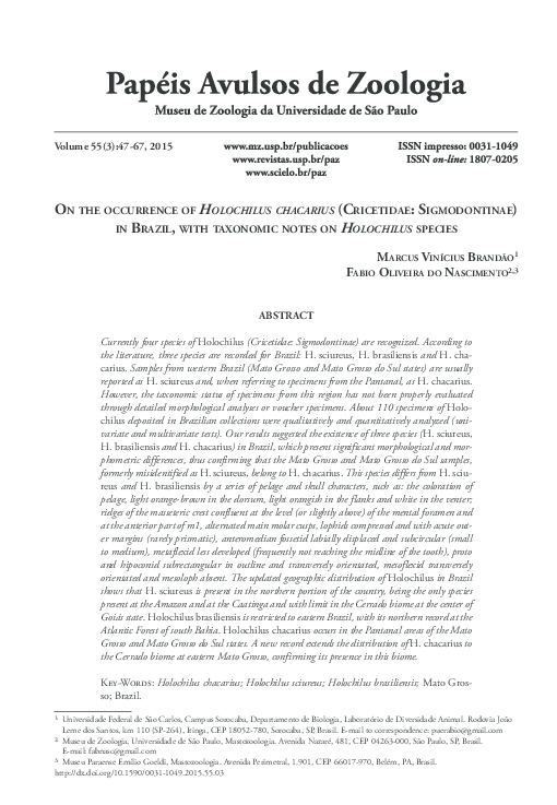 (PDF) On the occurrence of Holochilus chacarius (Cricetidae ...