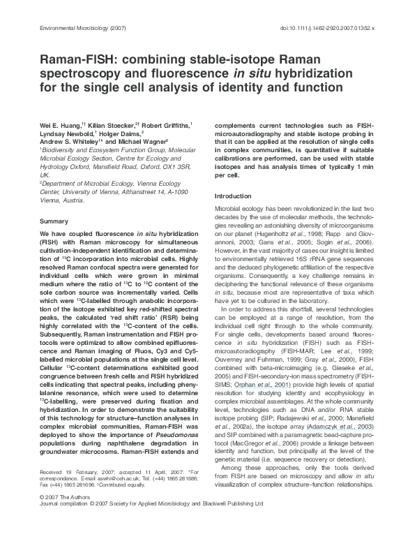 (PDF) Raman-FISH: combining stable-isotope Raman spectroscopy and fluorescence in situ ...
