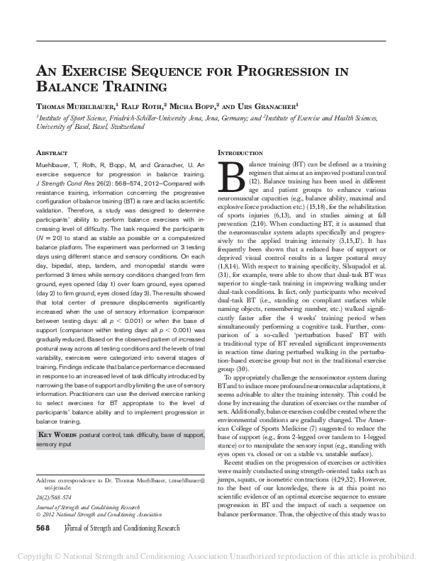 (PDF) An Exercise Sequence for Progression in Balance Training