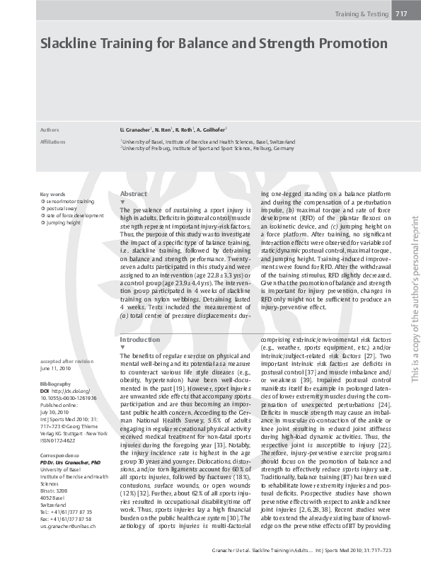(PDF) Slackline training for balance and strength promotion