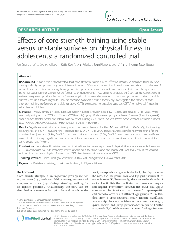 (PDF) Effects of core strength training using stable versus unstable ...