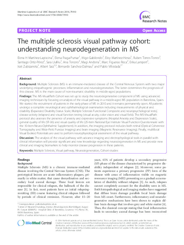 (PDF) The multiple sclerosis visual pathway cohort: understanding neurodegeneration in MS