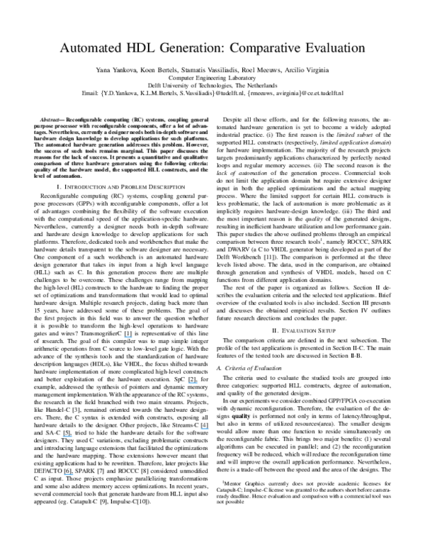 (PDF) Automated HDL Generation: Comparative Evaluation