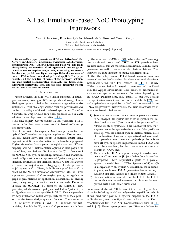 Pdf A Fast Emulation Based Noc Prototyping Framework