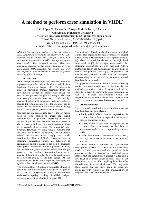 (PDF) A method to perform error simulation in VHDL