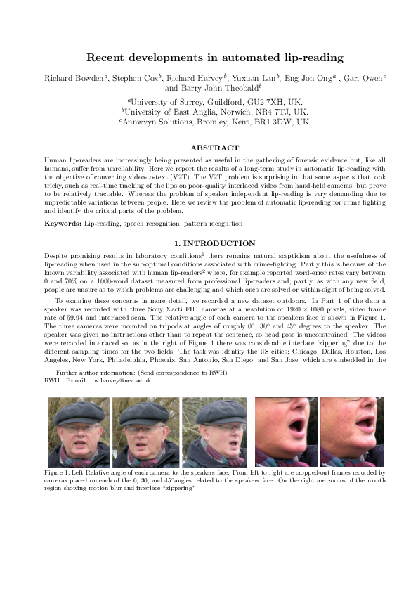 (PDF) Recent developments in automated lip-reading