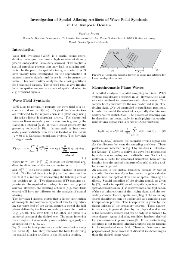 (PDF) Investigation of spatial aliasing artifacts of wave field synthesis in the temporal domain