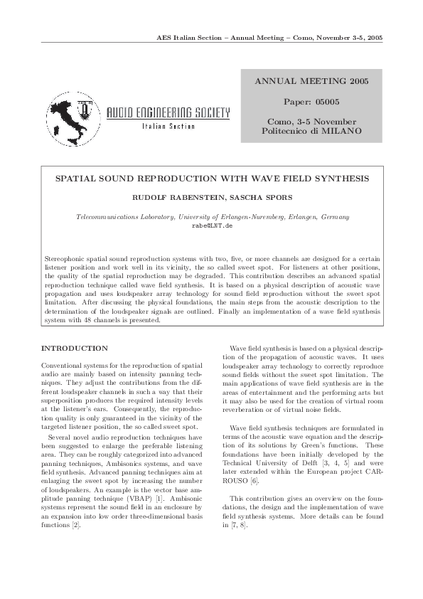 PDF Spatial Sound Reproduction With Wave Field Synthesis Sascha pdf-spatial-sound-reproduction-with-wave-field-synthesis-sascha
