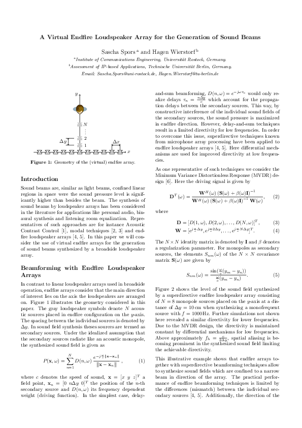 (PDF) A Virtual Endfire Loudspeaker Array for the Generation of Sound Beams