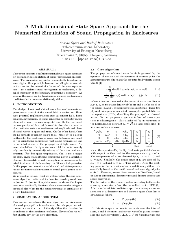 (PDF) A Multidimensional State-Space Approach for the Numerical ...