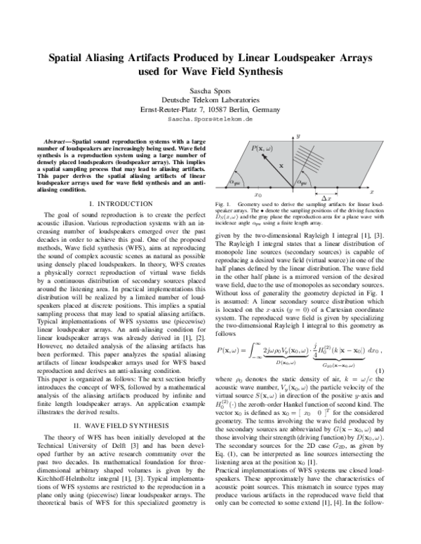 Pdf Spatial Aliasing Artifacts Produced By Linear Loudspeaker Arrays