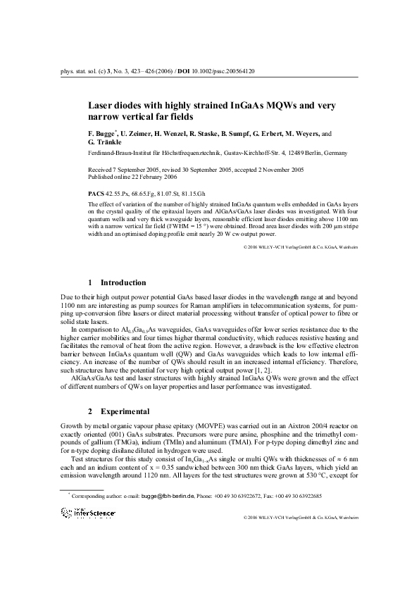 (PDF) Laser diodes with highly strained InGaAs MQWs and very narrow ...