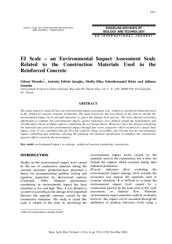 (PDF) EI Scale: an environmental impact assessment scale related to the ...