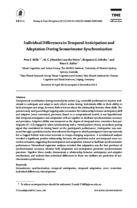 (PDF) Individual Differences in Temporal Anticipation and Adaptation During Sensorimotor ...