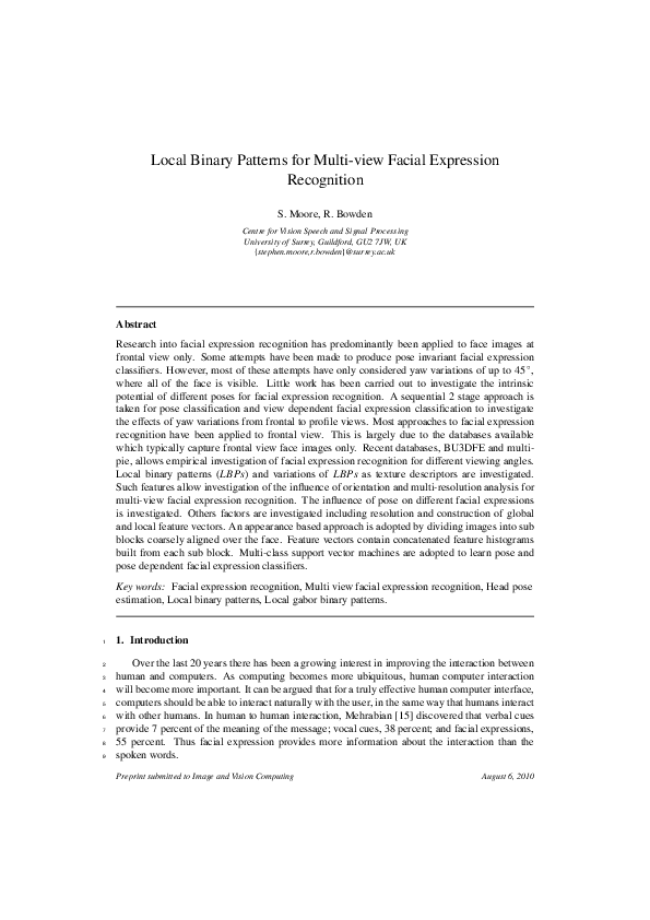 (PDF) Local binary patterns for multi-view facial expression recognition | Richard Bowden ...