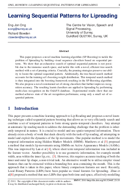 (PDF) Learning Sequential Patterns for Lipreading | Richard Bowden - Academia.edu