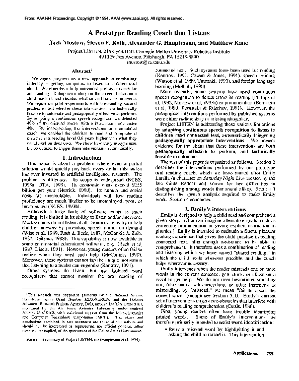 (PDF) A prototype reading coach that listens