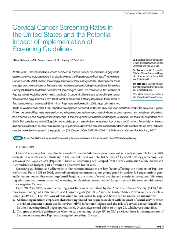 (PDF) Cervical Cancer Screening Rates in the United States and the ...