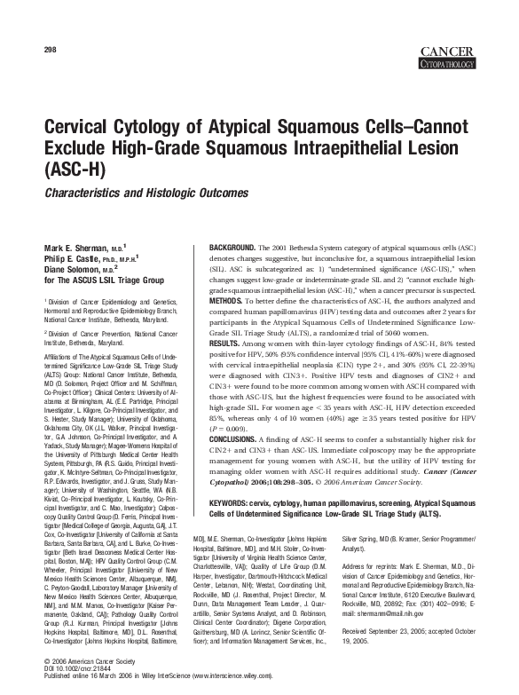 (PDF) Cervical high‐grade squamous intraepithelial lesion on ...