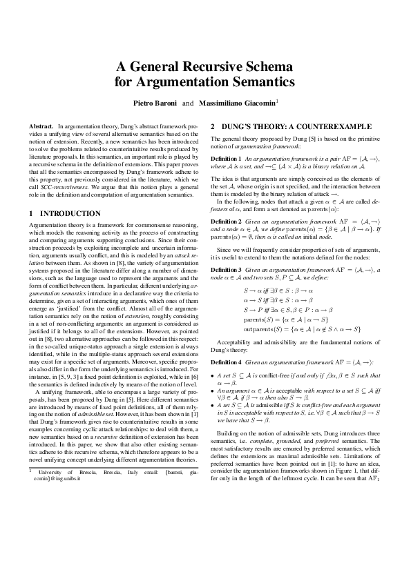 (PDF) A general recursive schema for argumentation semantics