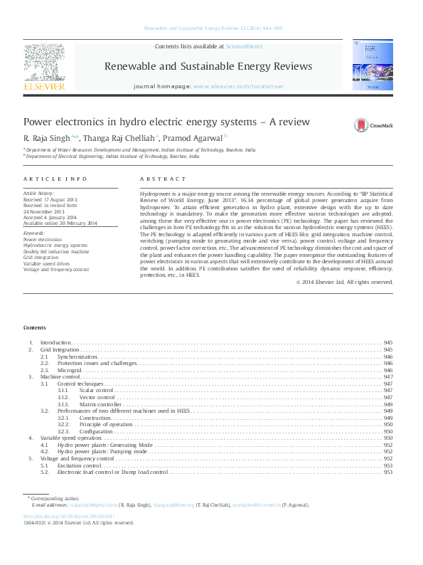 (PDF) Power electronics in hydro electric energy systems – A review