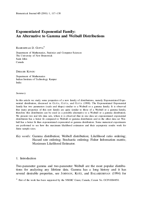 (PDF) Exponentiated Exponential Family: An Alternative to Gamma and ...