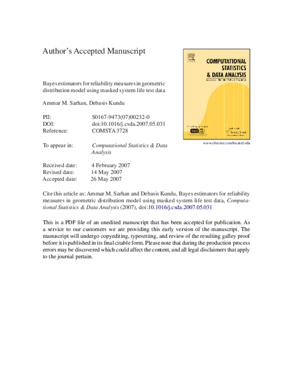 Pdf Bayes Estimators For Reliability Measures In Geometric Distribution Model Using Masked 