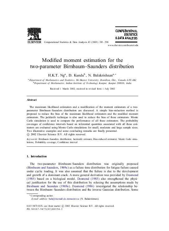 Pdf Modified Moment Estimation For The Two Parameter Birnbaum Saunders Distribution