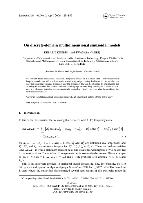 (PDF) On discrete-domain multidimensional sinusoidal models