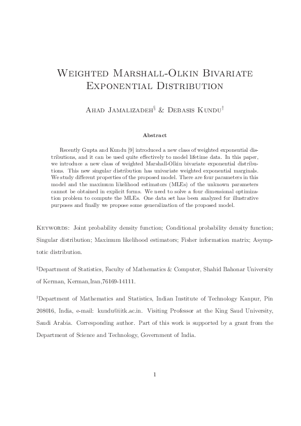 Pdf Weighted Marshall Olkin Bivariate Exponential Distribution