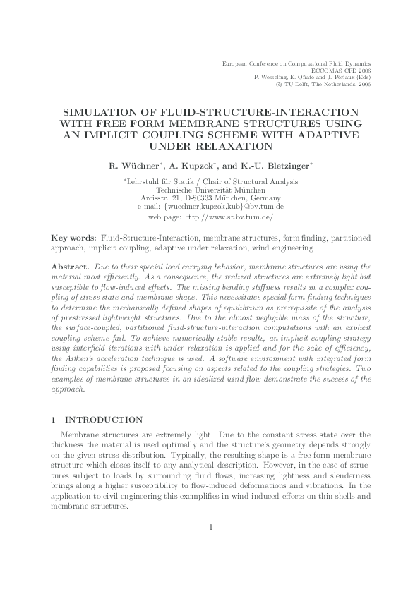 (PDF) SIMULATION OF FLUID-STRUCTURE-INTERACTION WITH FREE FORM MEMBRANE STRUCTURES USING AN ...