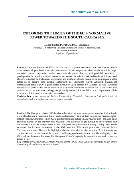 (PDF) EXPLORING THE LIMITS OF THE EU’S NORMATIVE POWER TOWARDS THE SOUTH CAUCASUS