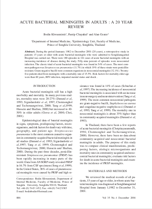 (PDF) Acute bacterial meningitis in adults. A 20-year overview
