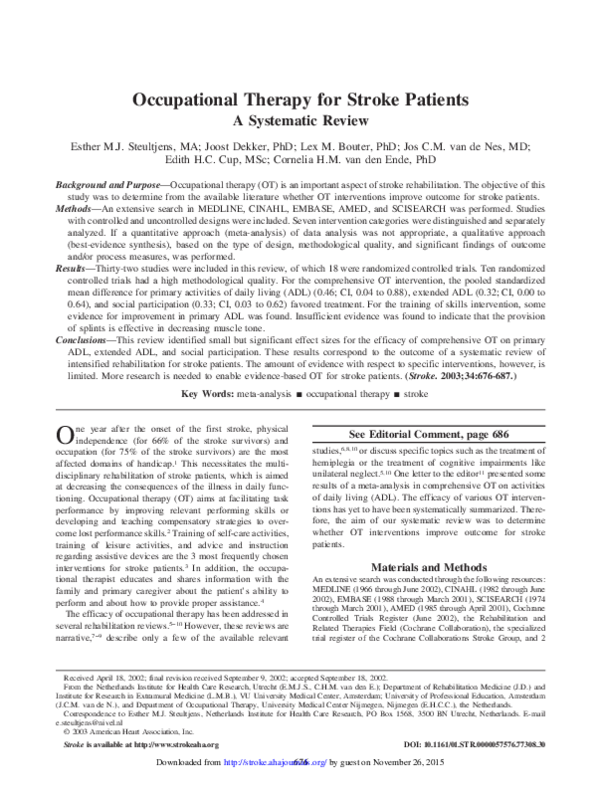(PDF) Occupational Therapy for Stroke Patients: A Systematic Review ...