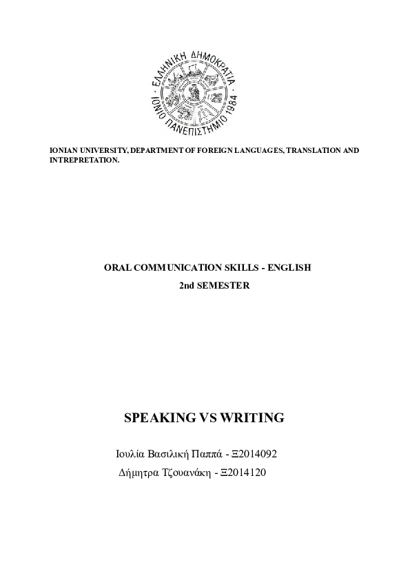 (DOC) Speaking Vs Writing