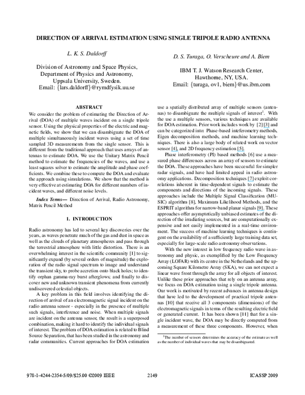(PDF) Direction of Arrival estimation using single tripole radio antenna