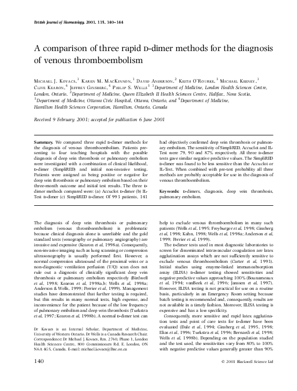 (PDF) A comparison of three rapid D-dimer methods for the diagnosis of ...