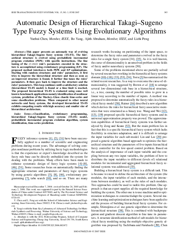 (PDF) Automatic design of hierarchical Takagi-Sugeno type fuzzy systems using evolutionary ...