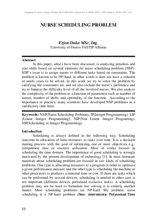 (PDF) Nurse Scheduling Problem